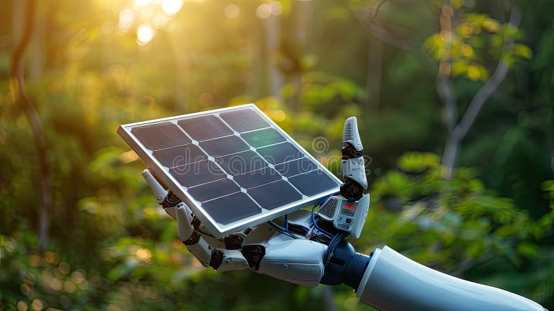 Harnessing Natures Power: Hand Holding Solar Panel in Enchanted Forest ...