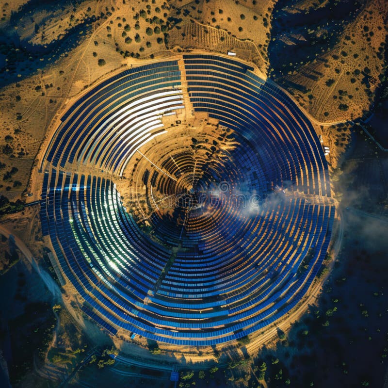 Aerial View of Stunning Circular Solar Panels Farm Renewable Energy ...