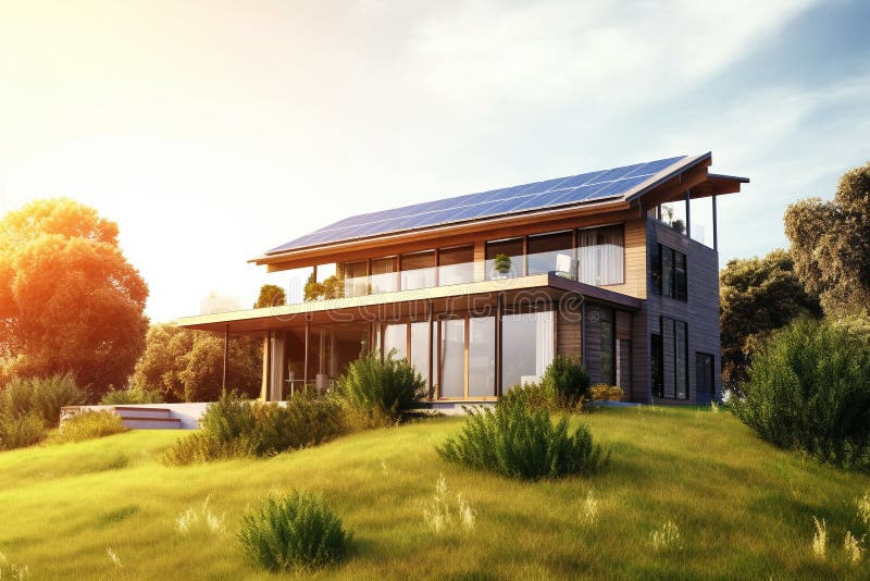 Harnessing the Sun: the Power of Houses with Solar Panels Stock ...