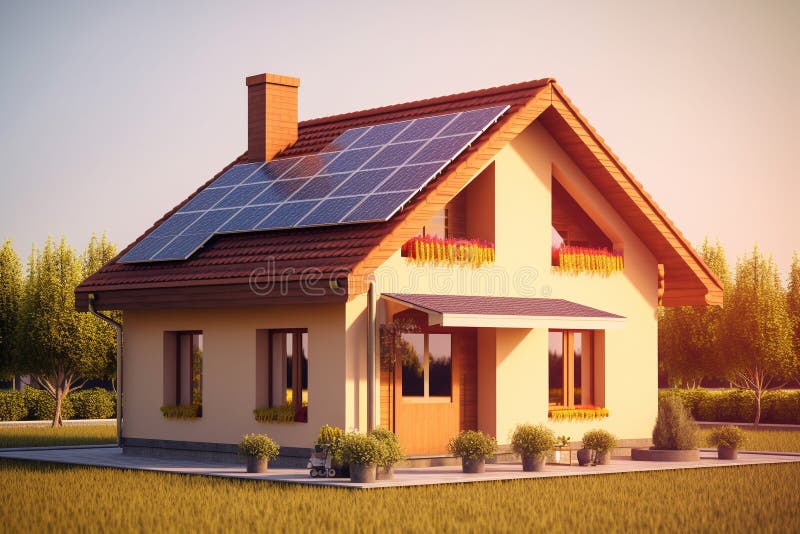 Harnessing the Sun: the Power of Houses with Solar Panels Stock ...
