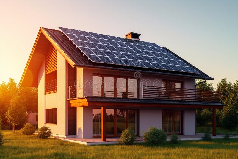Harnessing the Sun: the Power of Houses with Solar Panels Stock ...