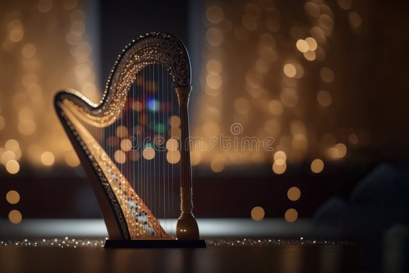 Harp in the Interior of the Concert Hall. Created with Generative the ...
