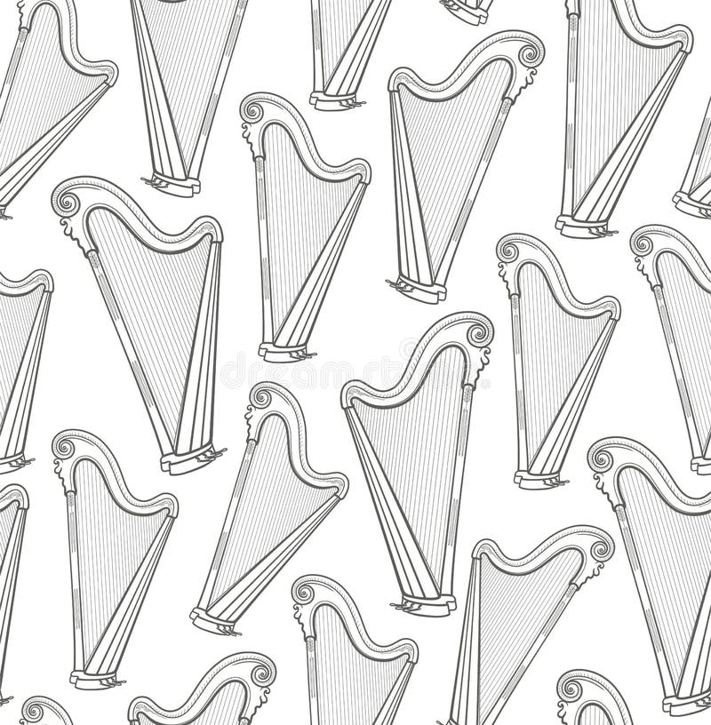 Harp, Seamless Pattern, White, Contour Pattern, Vector Stock Vector ...