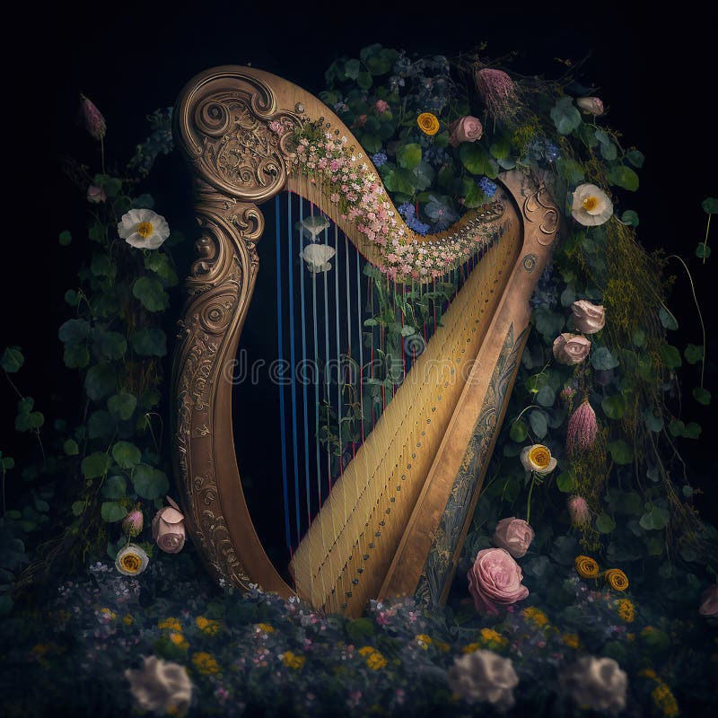 Harp Surrounded by Beautiful Floral. Ai Generated. Stock Illustration ...
