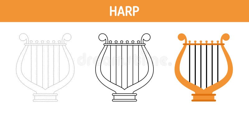 Harp Tracing and Coloring Worksheet for Kids Stock Vector ...
