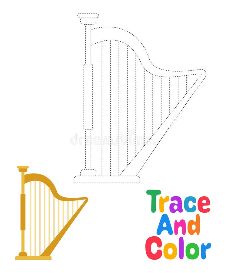 Harp Tracing Worksheet for Kids Stock Vector - Illustration of toddler ...