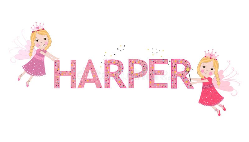 Harper Female Name with Cute Fairy Stock Vector - Illustration of black ...