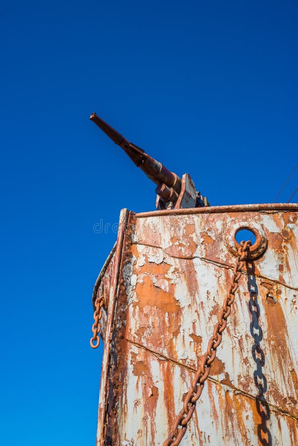 Harpoon Gun in Bows of Rusty Whaler Stock Image - Image of stack ...