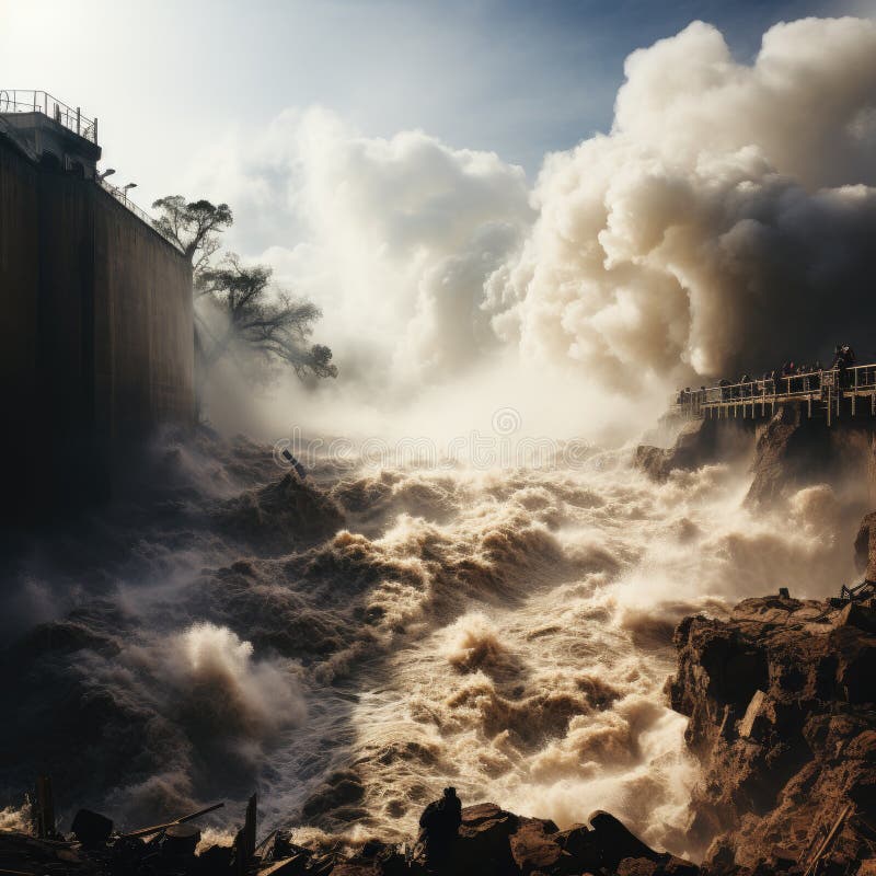Harrowing Scenes of Large River Floods and Devastating Floods. Stock ...