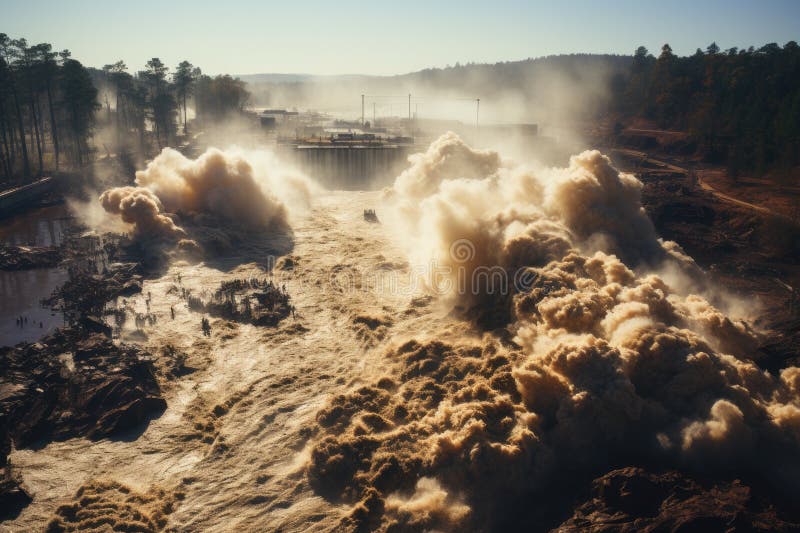 Harrowing Scenes of Large River Floods and Devastating Floods. Stock ...