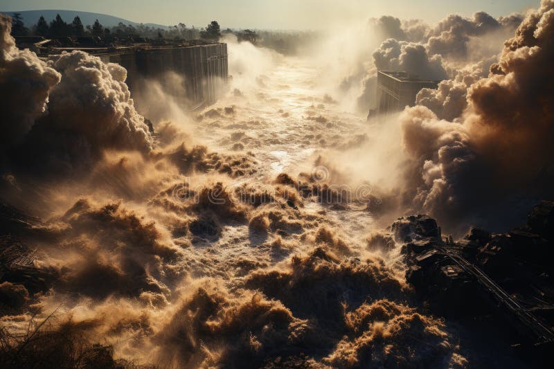 Harrowing Scenes of Large River Floods and Devastating Floods. Stock ...