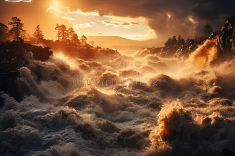 Harrowing Scenes of Large River Floods and Devastating Floods Stock ...