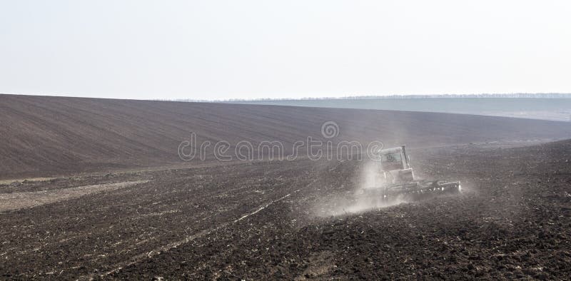 Harrowing the Soil with Disc Harrows Stock Image - Image of plain ...