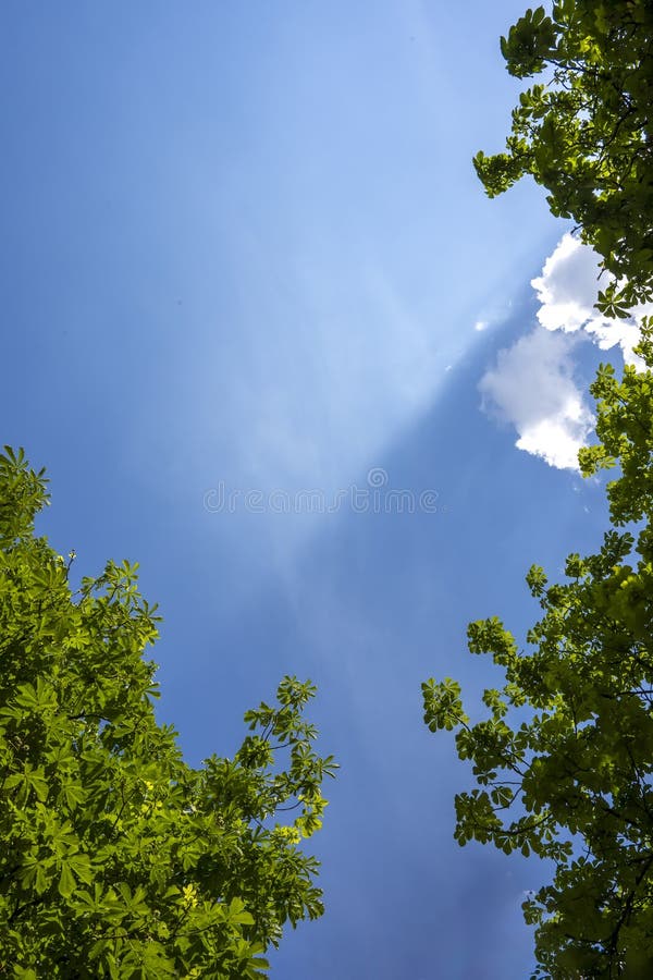 A Harsh Sunlight through the Clouds Creates Shadows in the Sky Stock ...