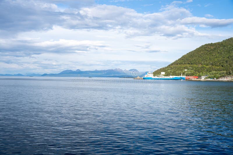 Seascape of Large Ship in Harstad, Norway Stock Image - Image of blue ...