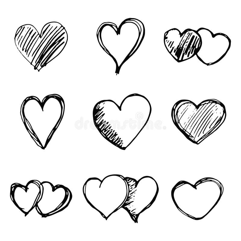 Harten Tekenen Vectorsilhouetenborstel Vector Illustratie ...