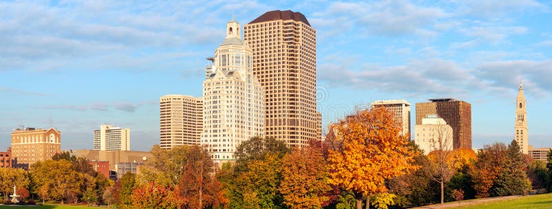 Hartford Highrises from the Bushnell Park in the Fall Stock Photo ...