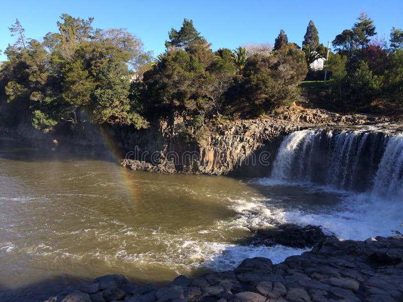 Haruru Falls with a Rainbow Stock Image - Image of attraction, outside ...