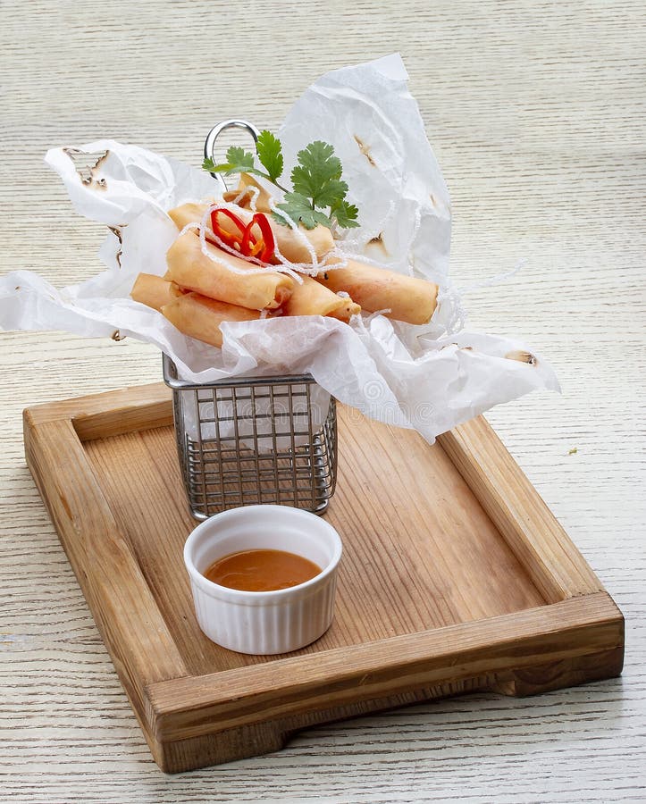 Harusame Spring Roll with Mango Chili Sauce. Pan-Asian Dish Stock Image ...