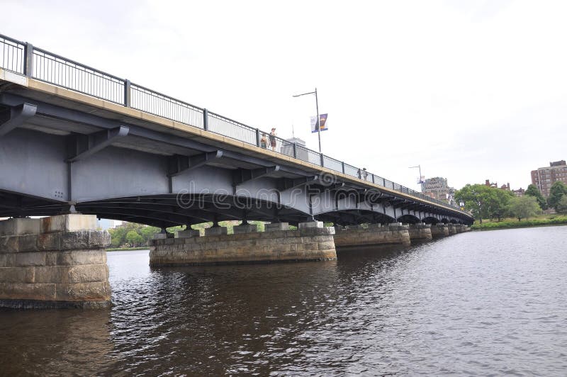 Pedestrian Harvard Bridge in Boston Massachusetts on Charles River with ...