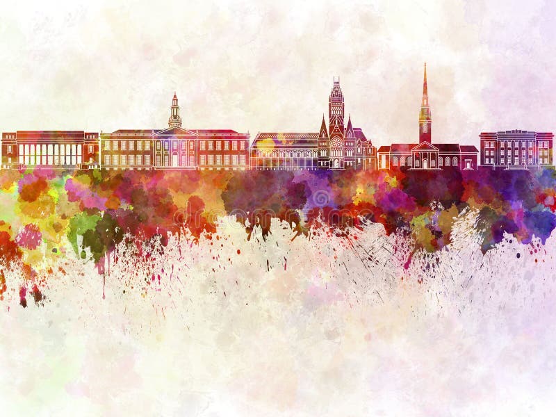Harvard Skyline in Watercolor Stock Illustration - Illustration of ...