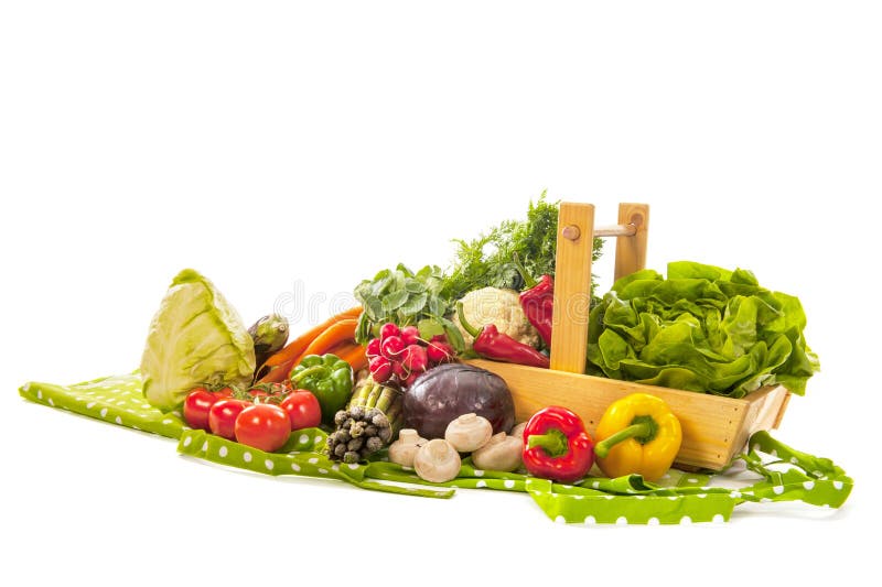 Fresh Vegetables in Colorful Buckets Stock Photo - Image of tomatoes ...