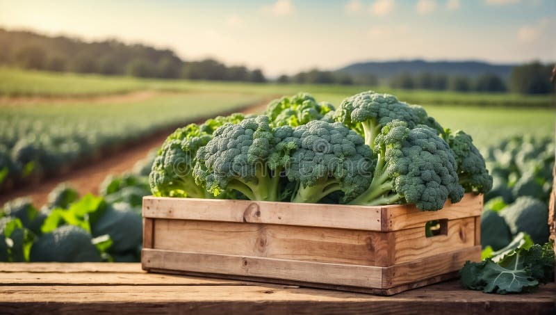 Harvest of Broccoli Cabbage Against the Background of a Field Organic ...