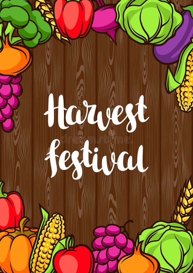 Harvest Festival Poster Autumn Illustration With Seasonal Fruits And