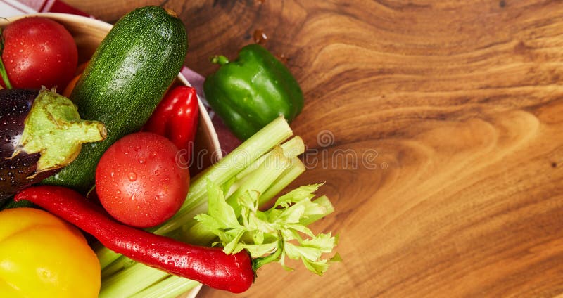 Harvest of Fresh Vegetables and Greens on the Boards, Top View Stock ...