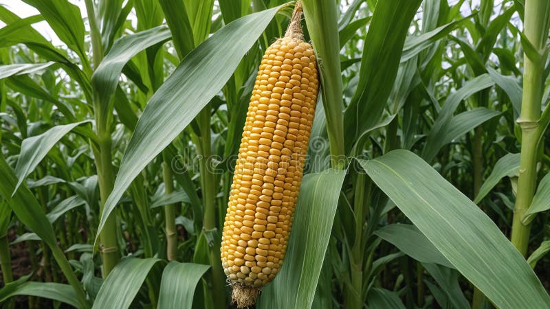 Harvest Gold Corn on Cob Hanging in Cornfield Stock Illustration ...