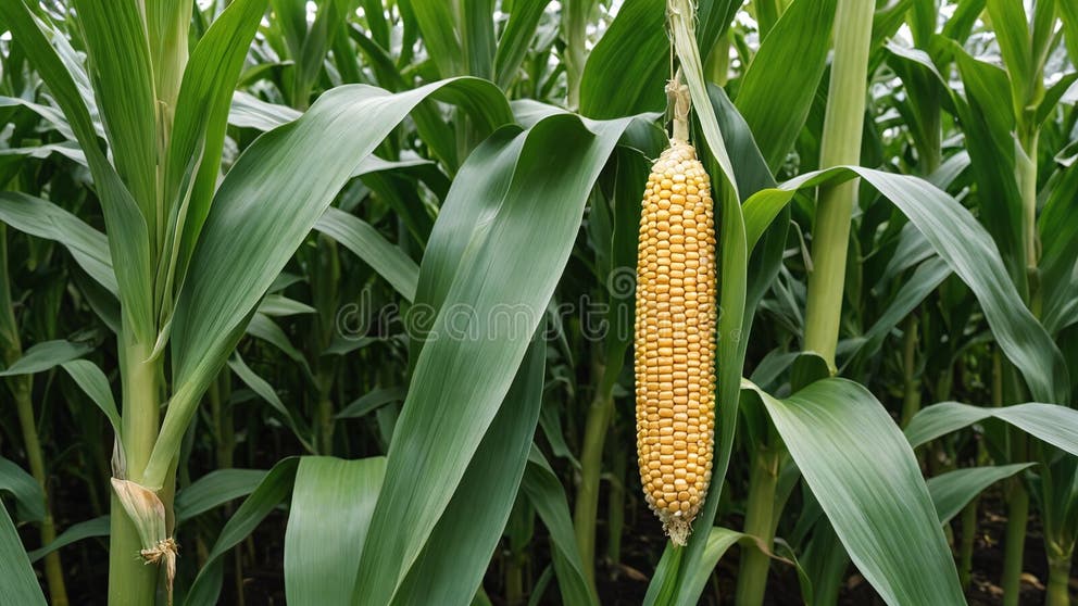 Harvest Gold Corn on Cob Hanging in Cornfield Stock Illustration ...