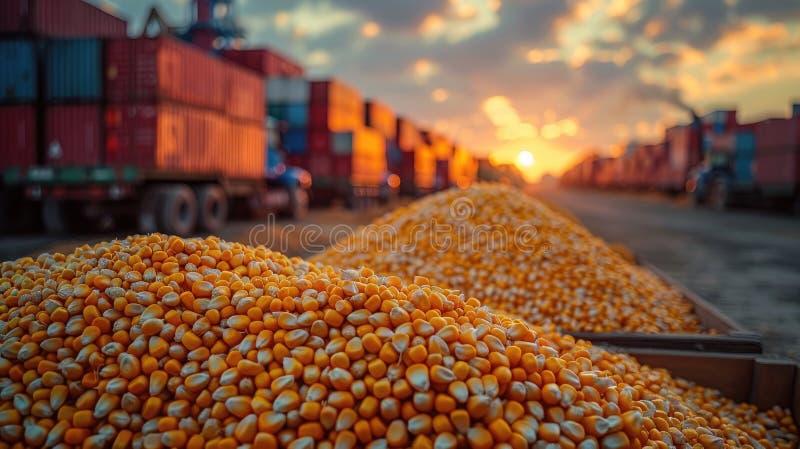 Harvest Grain, Crops Wheat and Corn at the Seaport for Export. Stock ...