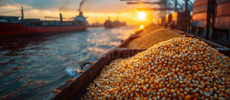 Harvest Grain, Crops Wheat and Corn at the Seaport for Export. Stock ...