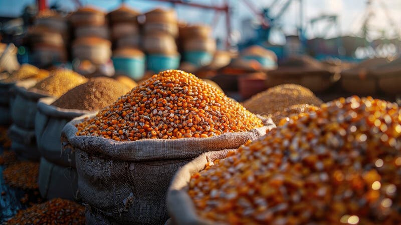 Harvest Grain, Crops Wheat and Corn at the Seaport for Export. Stock ...