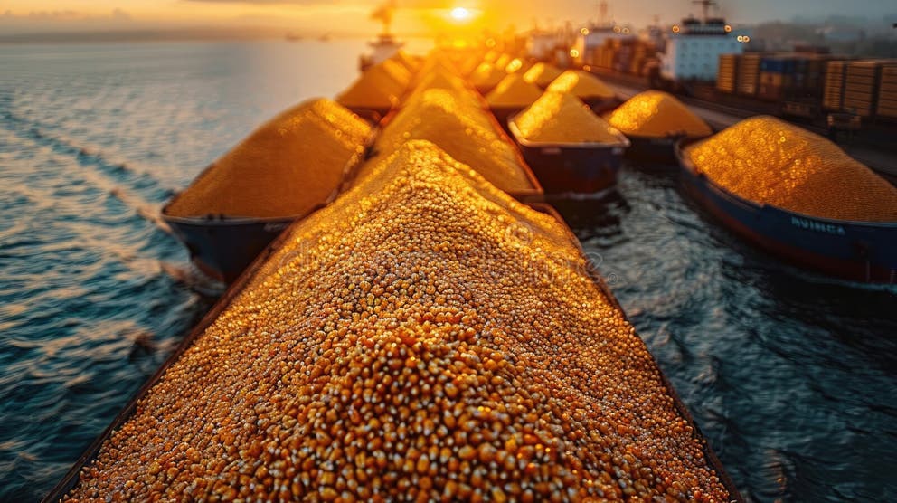 Harvest Grain, Crops Wheat and Corn at the Seaport for Export. Stock ...