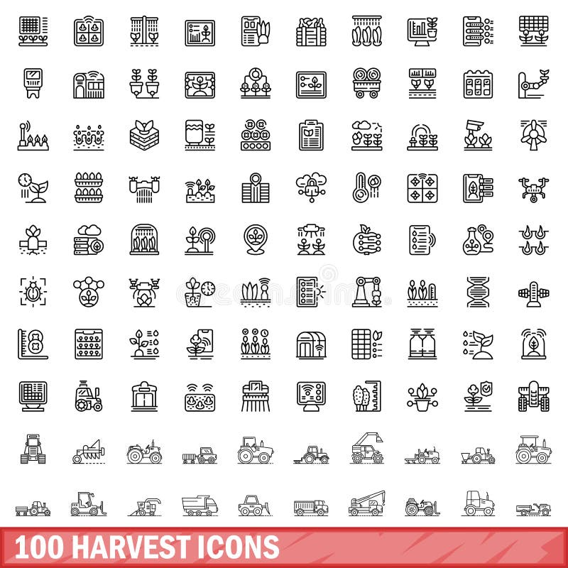 100 Harvest Icons Set, Outline Style Stock Vector - Illustration of ...