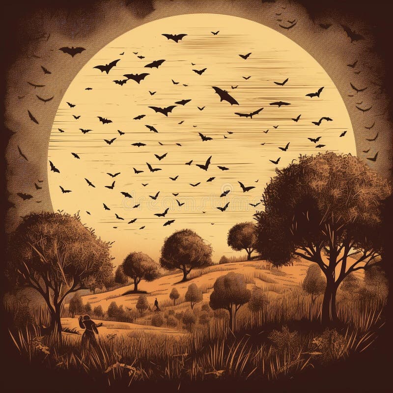 Harvest Moon at the Pumpkin Patch Stock Illustration - Illustration of ...