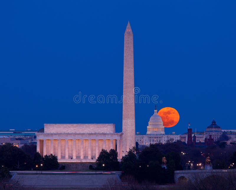 Harvest Moon Rising Over Capitol in Washington DC Stock Image - Image ...
