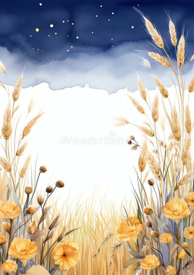 Harvest Moonlit Night Watercolor Border Stock Illustration ...