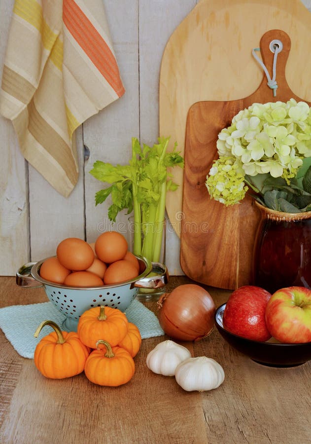 Harvest Table in Rustic Setting Stock Image - Image of nutritious ...