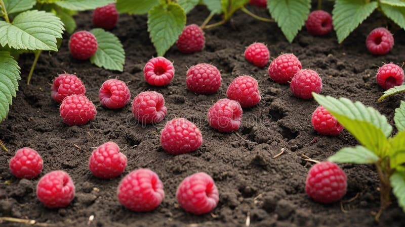 Harvest Time Ripe Raspberry Delight on Lush Field Stock Illustration ...