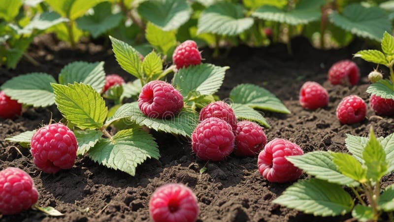 Harvest Time Ripe Raspberry Delight on Lush Field Stock Illustration ...
