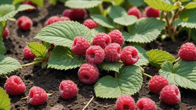 Harvest Time Ripe Raspberry Delight on Lush Field Stock Illustration ...