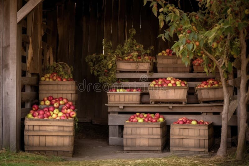 Harvested Apples in Wooden Crates at a Rustic Farm Stock Photo - Image ...