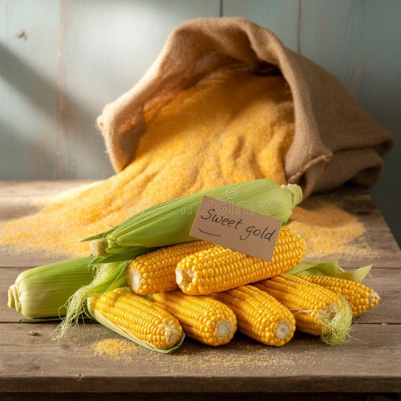 Harvested Corn with Cornmeal in Burlap Sack Stock Illustration ...