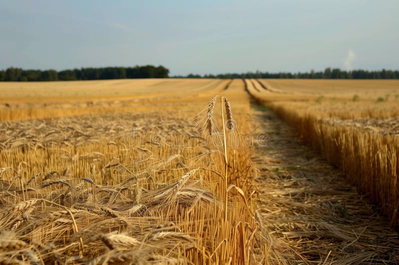 Harvested Field with a Single Uncut Wheat Plant Standing Stock Photo ...