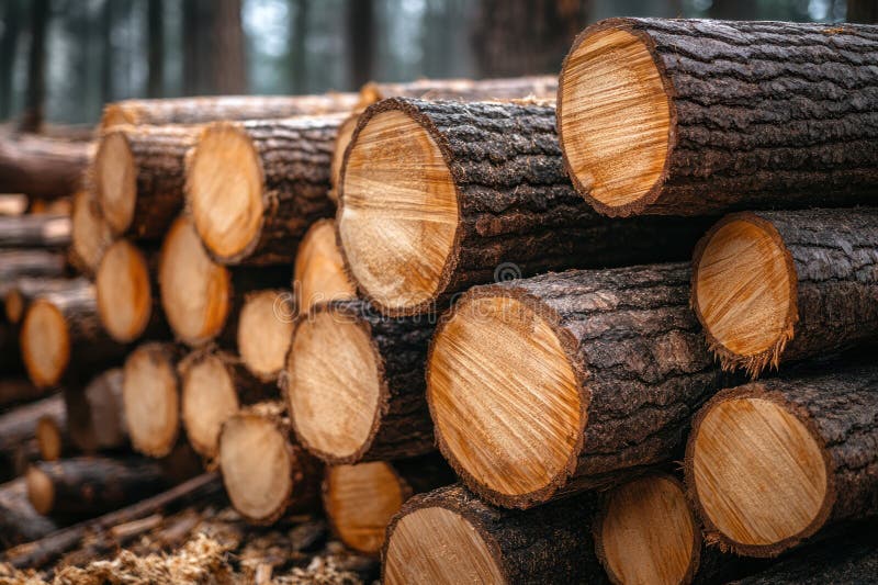 Harvested Timber Logs Stacked for Sawmill Processing Stock Illustration ...