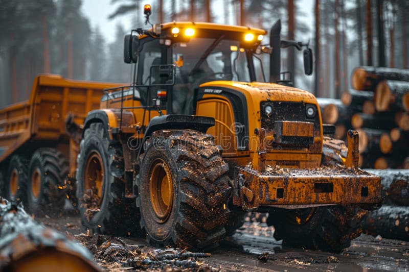 Harvester Log Loader Operating in Outdoor Manufacturing Yard for Pine ...