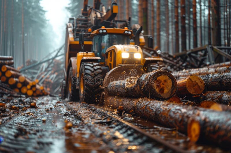 Harvester Log Loader Operating in Outdoor Plant for Pine Wood ...