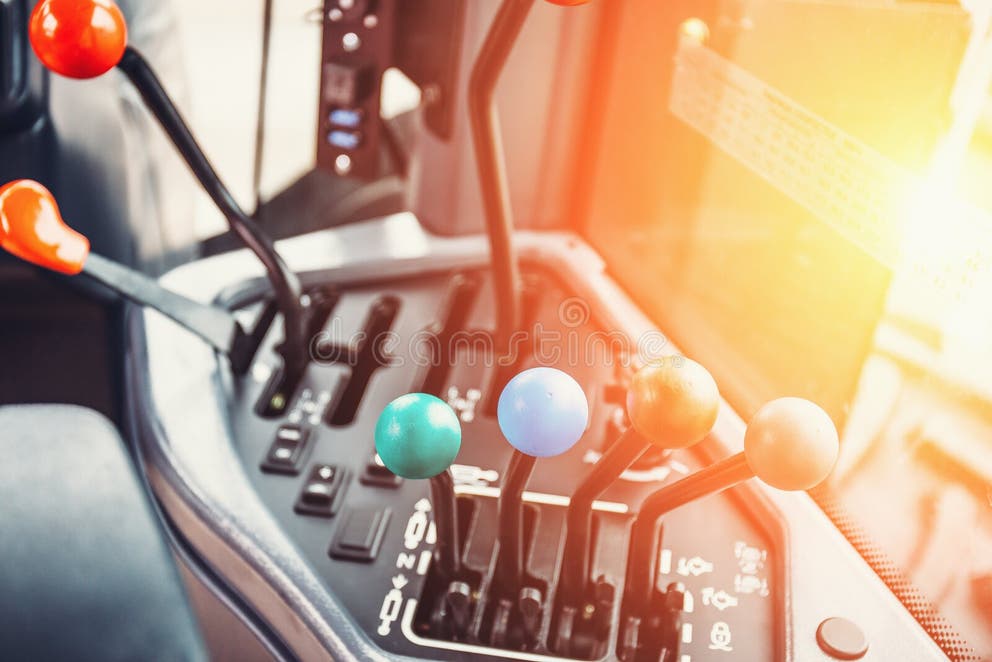 Harvester Machine Inside Cabin, Control Panel, Levers Stock Image ...
